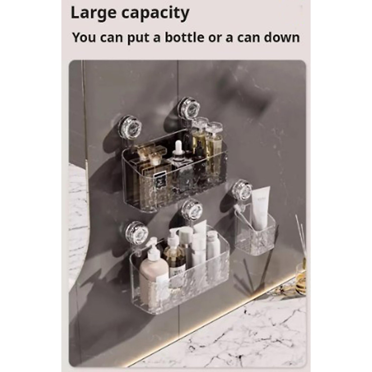 PUCHEN Light Luxury Style Glacier Pattern Suction Cup Shelf, 2024 New Suction Shower Caddy, Shower Suction Cup Shelf Basket, Shower Dispenser Soap Organizer, Suction Cup Shower Shelves (Small)