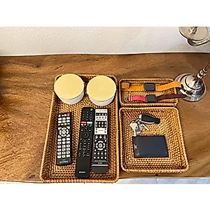 Rattan Tray Set of 3 - Serving Tray Wicker Rattan Set - Tabletop Cake, Fruit Platter, Coffee Table Tray - VILLAGE WONDERS