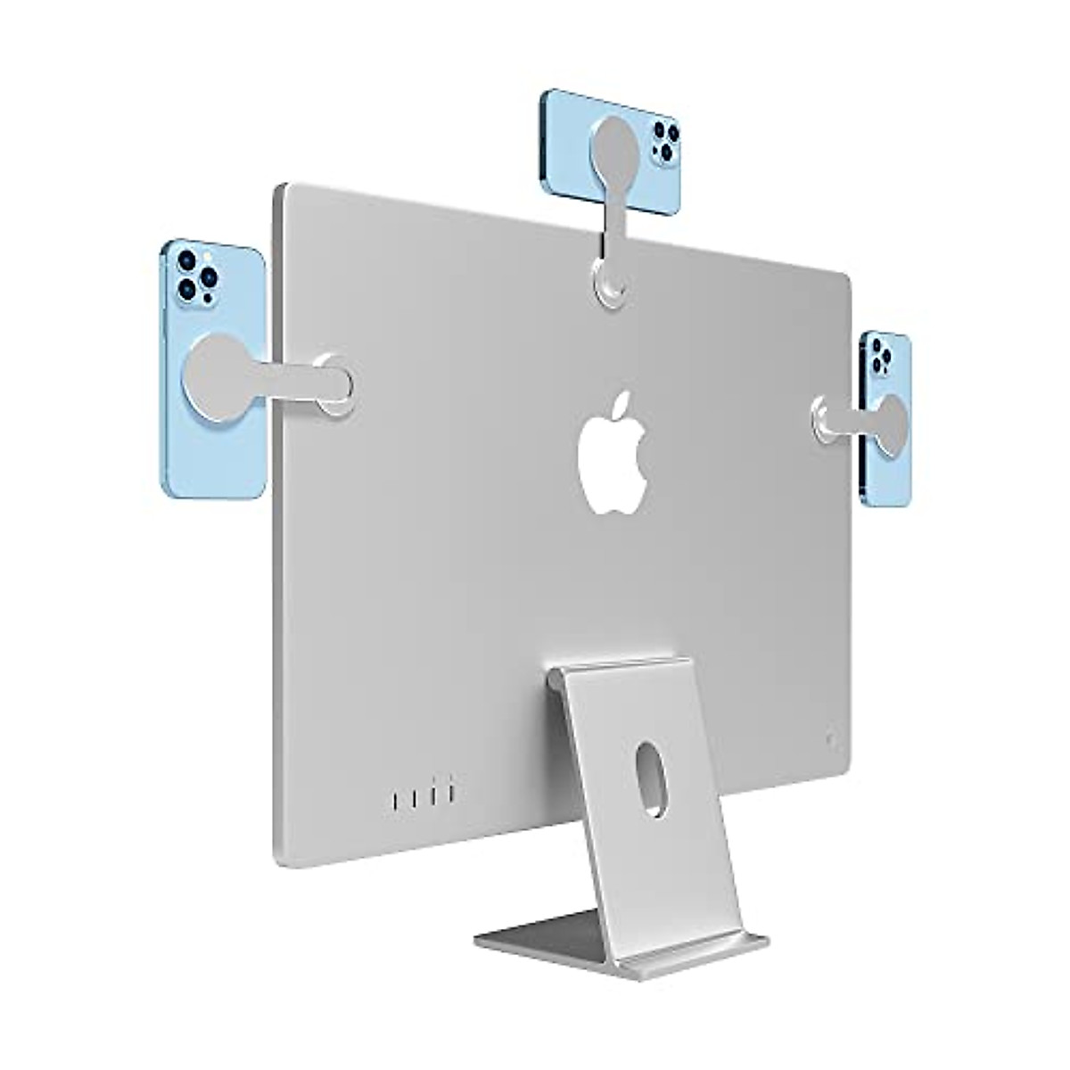 MiLi Magnetic Laptop Phone Holder, Adjustable Monitor Side Mount Phone Holder, Screen Extension Bracket for iMac/MacBook, Compatible with MagSafe for iPhone 12/13/14 Max/Pro/Mini (Silver)