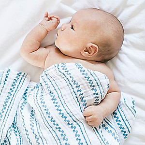 Bebe au Lait Muslin Swaddle Blanket Set, Wyoming & Western Stripe, Blue