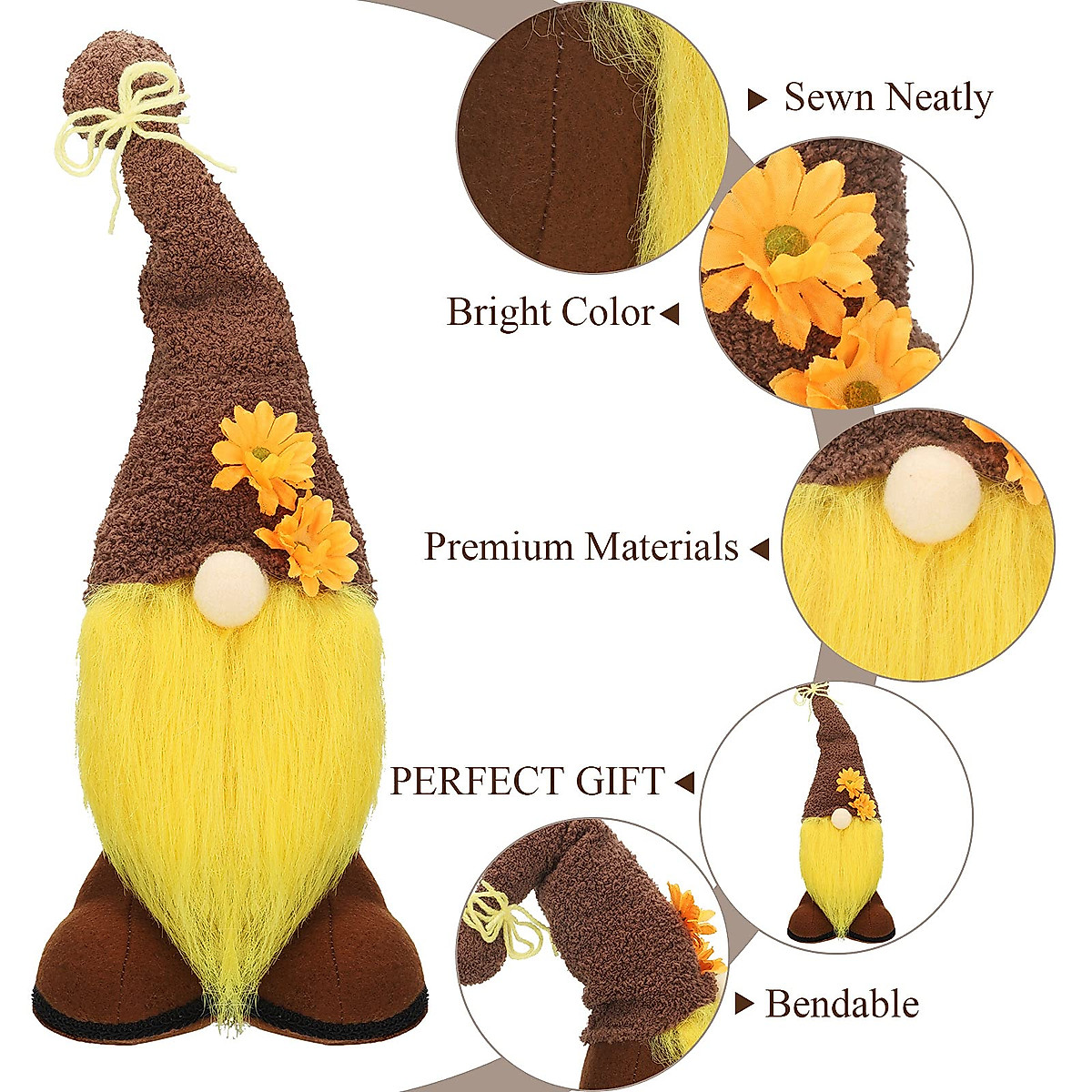 2 Pieces Sunflower Garden Gnome Ornaments Plush Texture Sunflower Elf Home Decor Farmhouse Kitchen Decor Tiered Tray Rustic Scandinavian Swedish Gnome Ornaments Household Ornaments