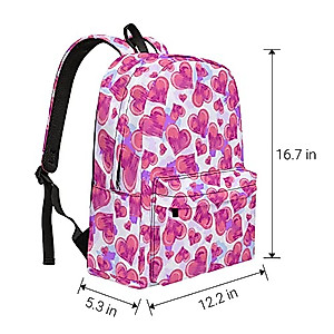 Travel Backpack Pink Love Hearts Backpacks Laptop Backpacks Lightweight Daypack Mini Backpack For Boys Girls 16 Inch