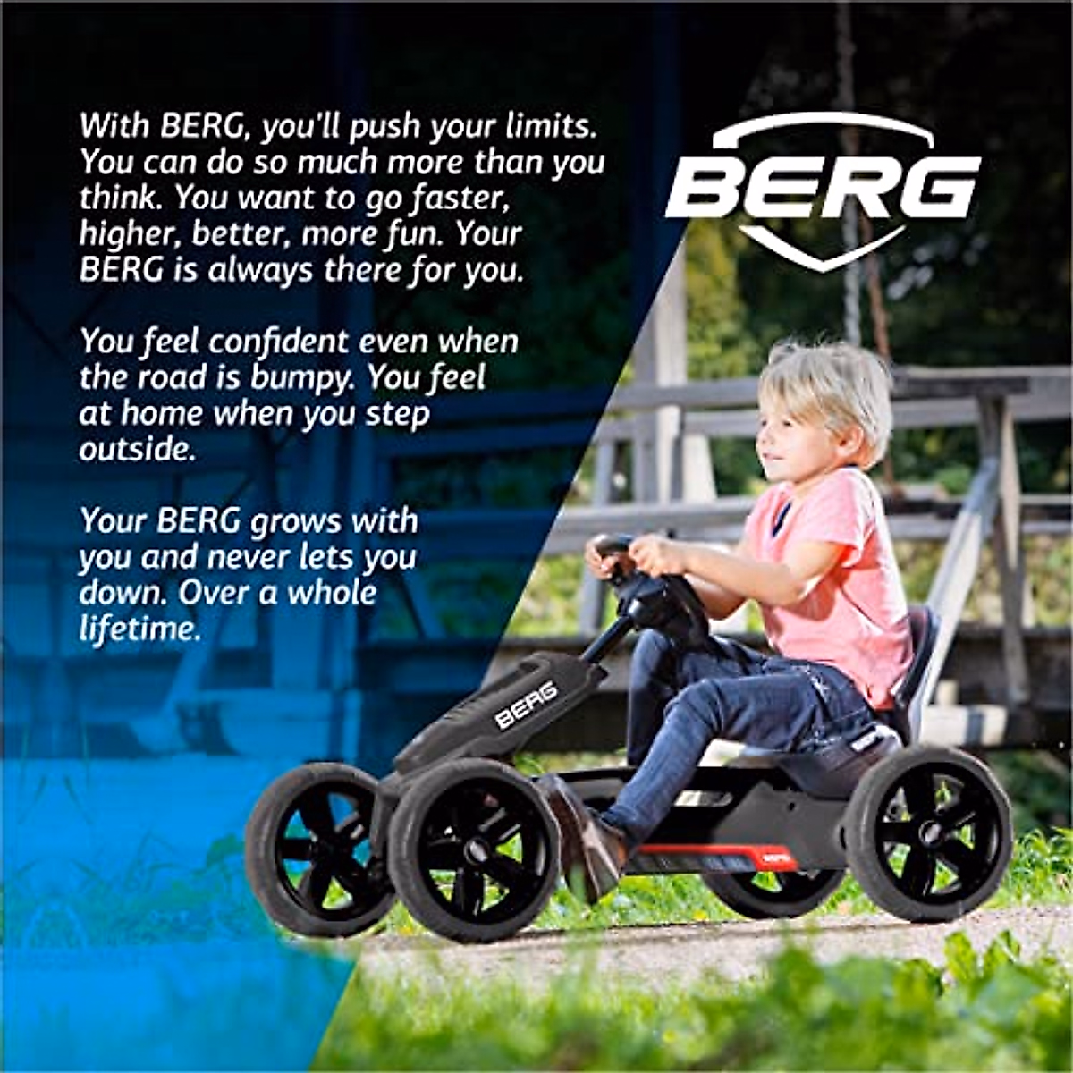 Berg Reppy Rebel Kids Go Kart - Pedal Go Kart for Boys & Girls - Kid's Pedal Vehicles with Soundbox & Adjustable Seat - Pedals Cars for Kids - Black Ride-On Children's Go Cart for Ages 2.5-6 Years