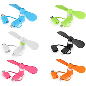 A plus Mini Cell Phone Fan 3-in-1 Mobile Phone Fans Compatible with iPhone/iPad/Android Smartphone/Tablet Fit for Micro USB/Type C/Lightning Port Fan Colorful and Powerful Fans(6-Pack)