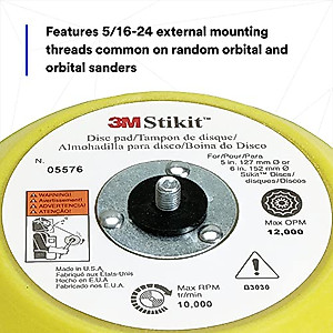3M Stikit Disc Pad, 05576, 6 in, 3/4 in x 5/16-24 in, For PSA Discs, Sander, Durable Foam Body