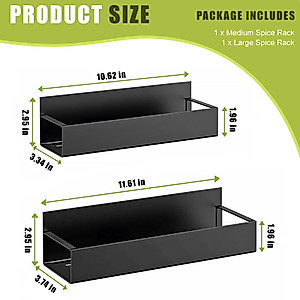 Hoenart Magnetic Spice Rack for Refrigerator, Moveable Magnetic Spice Organizer, 2 Pack Metal Strong Magnetic Shelf for Fridge and Microwave Oven, Space Saving for Kitchen (Black)