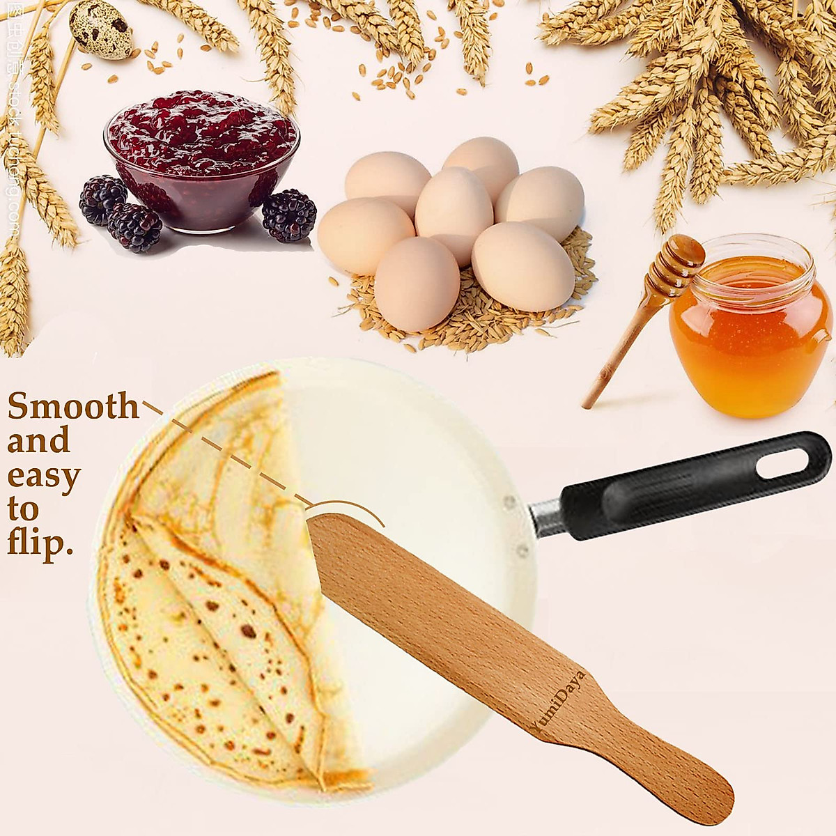 YumiDaya Crepe Spreader and Crepe Spatula Turner Set,Convenient Sizes to Fit Any Crepe Pan Maker - 100% Natural Wooden Crepe Spatula Set for Crepe Tools