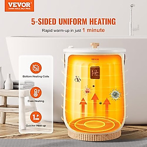 VEVOR Towel Warmer, 20L Large Towel Warmer Bucket with LED Screen for Bathroom, Auto Shut Off, Child Safety Lock, Heat Time 15/30/45/60 Min Adjustable, Fits up to Two 40"x70" Towels, Blankets