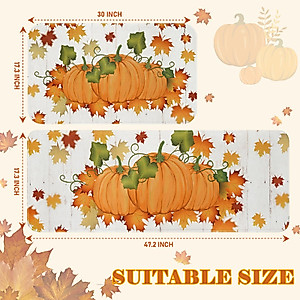 Alishomtll Fall Kitchen Mats for Floor, Set of 2 Autumn Pumpkin Kitchen Mats, Autumn Home Decor Kitchen Rugs for Fall, Thanksgiving, 17x30 and 17x47 Inch
