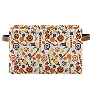 Halloween Colorful Candies Storage Basket Bins Foldable Laundry Hamper Toy Storage Bins Box Organizer for Pet Books Clothes Makeup Nursery Closet Office,1 pcs