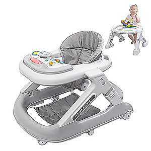 Baby Walker, 5-in-1 Infant Toddler Walker and Baby Activity Center with Block Table &Music Tray, Foldable Baby Walkers with Wheels &7-Gear Height Adjustable for Baby Boys &Baby Girls 6-24 Months