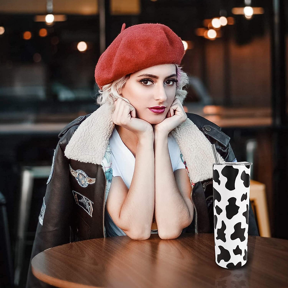 Cow Print Tumbler with Lid and Straw-Stainless Steel Insulated Thermal-Slim Cows Skinny Tumbler-Cow Print Decor-Cow Gifts for Women-Cow Tumbler-Cow Stuff-Birthday Gifts for Women Mom-20 oz Tumbler