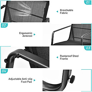 Giantex 3 Pieces Patio Bistro Set, Outdoor Dining Furniture Set with Rustproof Steel Frame, Porch Conversation Set with Glass Top Table & 2 Lawn Chairs for Garden Balcony Deck Yard, Black