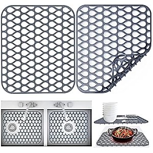 Kitchen Sink Mat, Sink Protectors for Kitchen Sink, Silicone Sink Mats for Stainless Steel Sink, Silicone Drying Mat Dish Dryer Mats, Can be Cut for Center Drain or Rear Drain (13.58"x11.6")