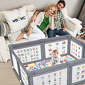Voovc Premium Baby Playpen with Mat, 71x60 Inches Extra Large Playpen for Babies and Toddlers, Indoor & Outdoor Activity Center, Safety Baby Play Pen with Gate Prints