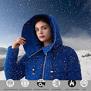 IKAZZ Women's Skiing Jackets Coats, Jackets for Women Casual Extreme Cold Thickened Snowboarding Peacoat Womens Coat Wide Brim Insulated Long Parka, Blue M