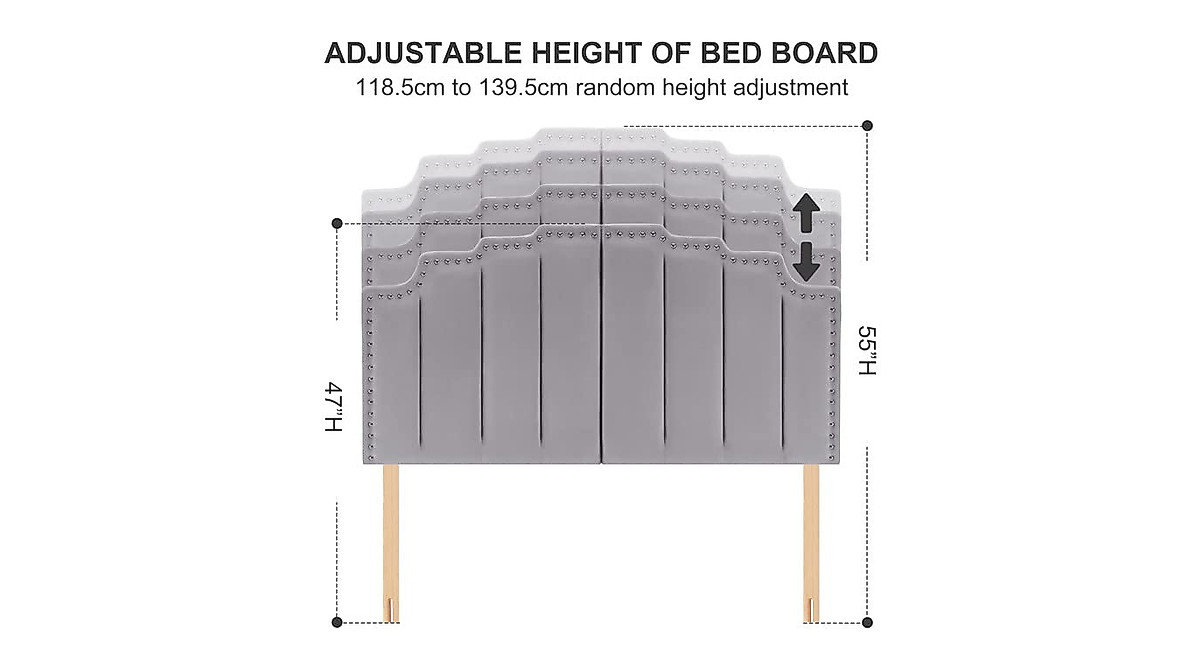 Kingfun Velvet Tufted Headboard for Queen Size Bed