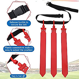 Hungdao 12 Players Flag Football Belts and Flags Set Adjustable Football Belt for Kids Teens Adult Indoor Outdoor Training (Red, Blue)