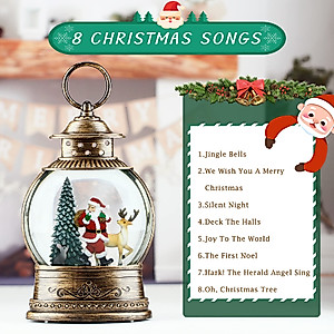 Christmas Snow Globes Musical with Santa Claus & Reindeer, Kikth Snowglobes Christmas Lantern Glitter Lighted for Christmas Decorations and Gift, Bronze