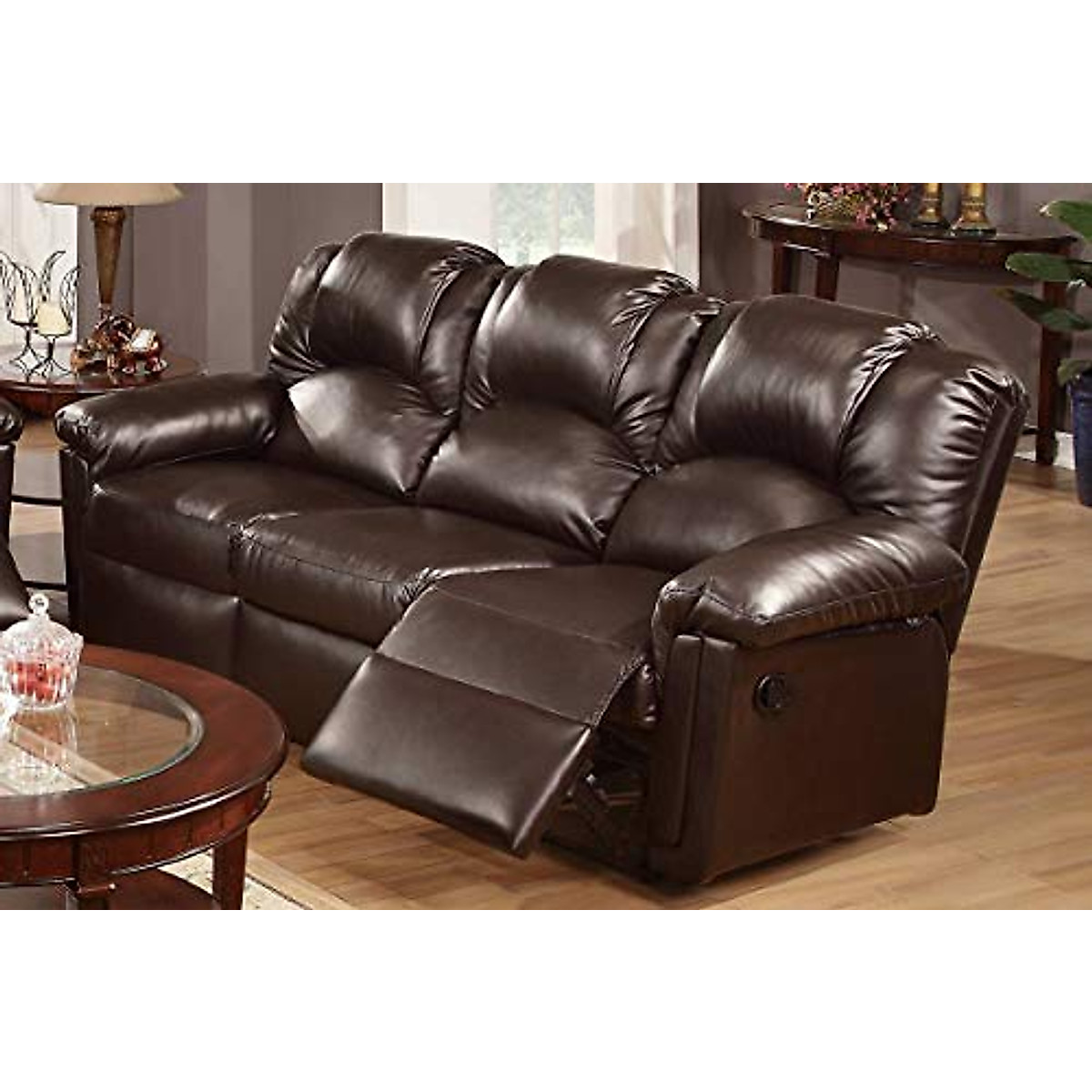 Hollywood Decor Delnice Motion Sofa Featuring Wide Cushions in Bonded Leather (Brown)