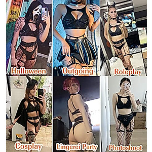 Avidlove Sexy Lingerie Set for Women with Underwire Bondaged Lingerie Set Strappy Push Up 5 Piece Garter Lingerie Set(No Stockings) Black