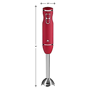 New House Kitchen Immersion Hand Blender 2 Speed Stick Mixer with Stainless Steel Shaft & Blade 300 Watts Easily Food, Mixes Sauces, Purees Soups, Smoothies, and Dips, Red