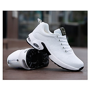 Fenlogft Women's Flying Knit Running Shoes - Lightweight Lace-up Sneakers for Daily Walking and Work, Garden Shoes (White, Size, 6.5)