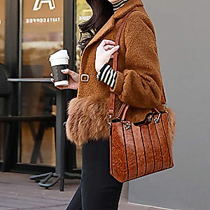 rofozzi Brown Lane Vegan Leather Purse - Top Handles Women Handbag - Medium Faux Leather Shoulder Tote - Everyday Use Multi-Compartment, Water-Resistant Crossbody Bag - Birthday Gift for Wife, Mother