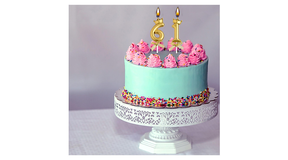 VSHILI 61st Birthday Candles - Elegant Gold Cake Toppers for 61 Year Olds