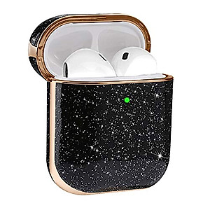 Aladrs Bling Hard Shell Cover Compatible with Glitter Airpod 1/2, Protective Case for Apple AirPods 2nd / 1st, Black