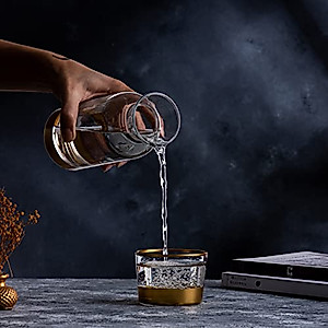 GARIZZE Bedside Water Carafe and Glass Set for Bedroom, Bedside Carafe and Glass Set, Mouthwash Decanter for Bathroom, Water Carafe with Glass Cup for Nightstand (24-oz/7-oz) (GOLD)