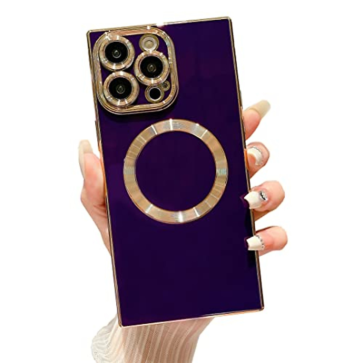 Owncase for iPhone 14 Pro Max Case Magnetic [Compatible with Magsafe] Full Camera Lens Protection & Electroplate Reinforced Corners Shockproof Soft TPU Case for iPhone 14 Pro Max, Dark Purple