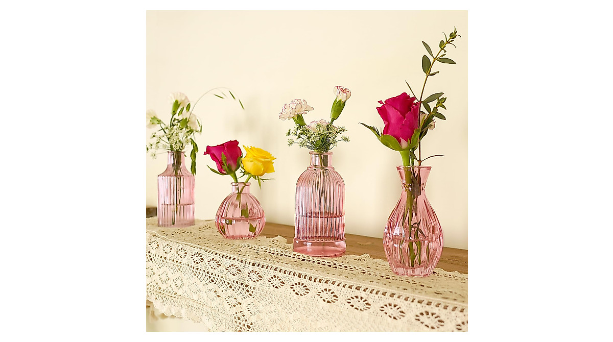 Bulk Pink Glass Bud Vases - Perfect for Weddings & Decor