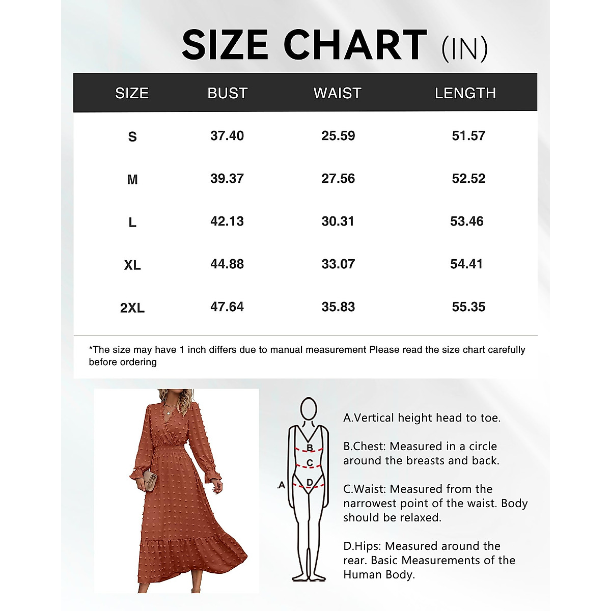 BTFBM Women Fall Dresses 2023 Long Sleeve V Neck Swiss Dots Maxi Dress Boho Long Dress High Waisted A-Line Ruffle Dress(Solid Orange,Large)