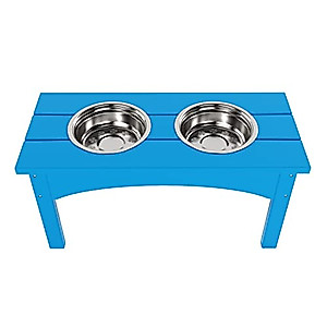 WO Westin Outdoor Elevated Pet Stand Feeder for Kitten Cats Dogs Puppy, Removable Stainless Steel Food Bowls, UV and Weather Resistant, Poly Lumber Made, Modern Style (Pacific Blue)