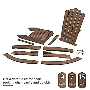 Psilvam Adirondack Patio Rocking Chair, Poly Lumber Porch Rocker with High Back, 350Lbs Support Rocking Chairs for Both Outdoor and Indoor, Poly Rocker Chair Looks Like Real Wood Set of 2（Brown）