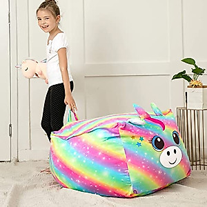 MHJY Bean Bag Cover Stuffed Animals Storage Unicorn Beanbag Chair Cover for Kids Toys Storage Bag Toy Organizer Cover (No Beans)