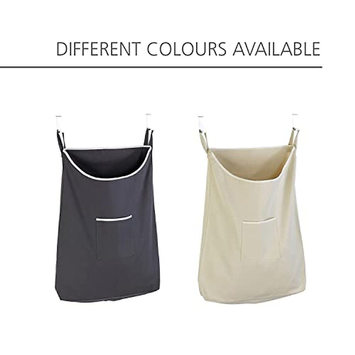 WENKO Laundry Hamper Bag Hanging, Over The Door Basket with Hooks for Bathroom, Closet, Space Saving Storage, Wall Mounted, 3.94 x 20.47 x 31.89 in, Gray