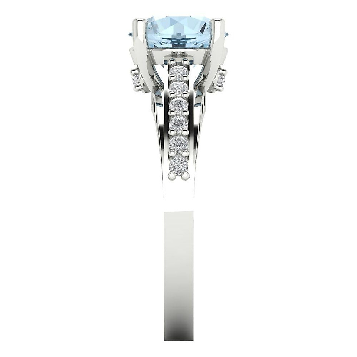 Clara Pucci 2.21 ct Round Cut cathedral Solitaire Natural Aquamarine Engagement Promise Anniversary Bridal Ring 18K White Gold 5.25
