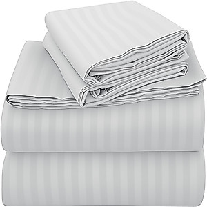 Cotton Full Size Sheets, 4 Piece Sheet Set, Deep Pocket up to 16", Sheet & Pillowcase Set, Deep Pocket Hotel Bed Sheets, Breathable & Cooling, Soft, Comfy and Quality Sheets (Striped,Grey,Full)