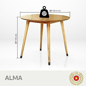 Acacia Alma Solid Wood Dining Table / 36" Kitchen Table Round Dining Table for 4 Dining Room Table, Patio Table, End Table, Coffee Table, Work Desk, Natural Wood Dining Table Round Kitchen Table, Oak