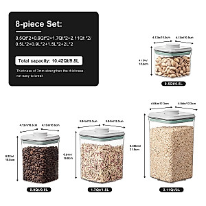 Airtight Food Storage Containers Set-8 PCS POP Open Kitchen Canisters with lids,BPA Free, Kitchen Pantry Organization Stackable Containers for Bulk Food, Cereal,Snack, Sugar, Pet Food Storage