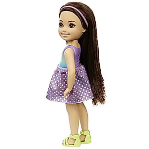 Barbie Chelsea Doll, Small Doll with Long Straight Black Hair & Brown Eyes in Removable Dress & Yellow Shoes