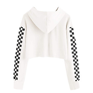 Imily Bela Kids Crop Tops Girls Hoodies Cute Plaid Long Sleeve Fashion Sweatshirts (13-14 Years, white)