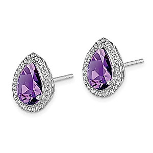 925 Sterling Silver Purple Amethyst Cubic Zirconia CZ Stud Earrings February Birthstone Jewelry