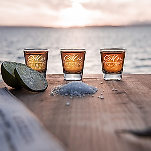 Personalized Mr and Mrs Shot Glasses Set 2oz Orange Bottom Custom Engraved for Couples, Wife and Husband, Fiance and Fiancee, Bride and Groom at Wedding Party, Anniversary and Engagements