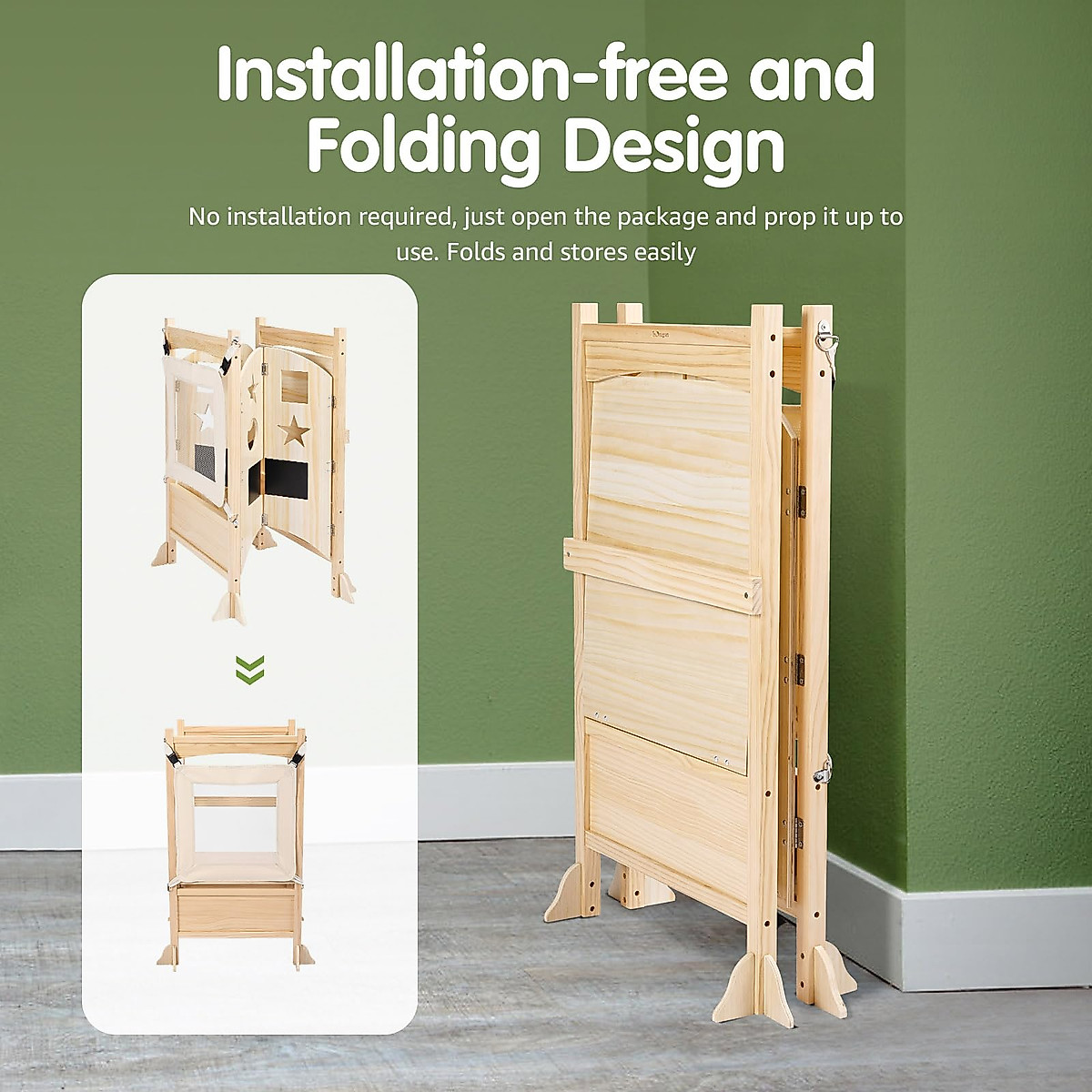 Ixdregan Toddler Kitchen Step Stool for Toddlers - Toddler Stool with Cute Cartoon Design, 3 Height Adjustable Toddler Stool for Kids 18M+, Safe Toddler Stepping Stool Supports 130LB-Natural Wood