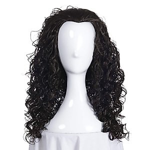 QACCF Long Curly Fluffy Wavy Halloween Costume Cosplay Wig (Black)