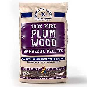 Knotty Wood Barbecue Plum Wood Cooking Pellets BBQ Smoker 100% Pure Natural Ingredients No Fillers Oils or Additives Sweet Smoke All Meats Two 20# Bags, 40 lbs Total