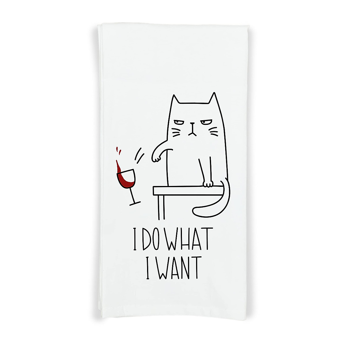 I Do What I Want Flour Sack Kitchen Towel with Hanging Loop - Funny Cute Cat Lover Dish Cloth Housewarming Hostess Birthday Christmas Gift
